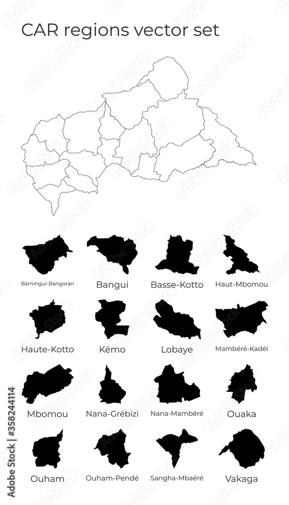 CAR map with shapes of regions. Blank vector map of the Country with ...