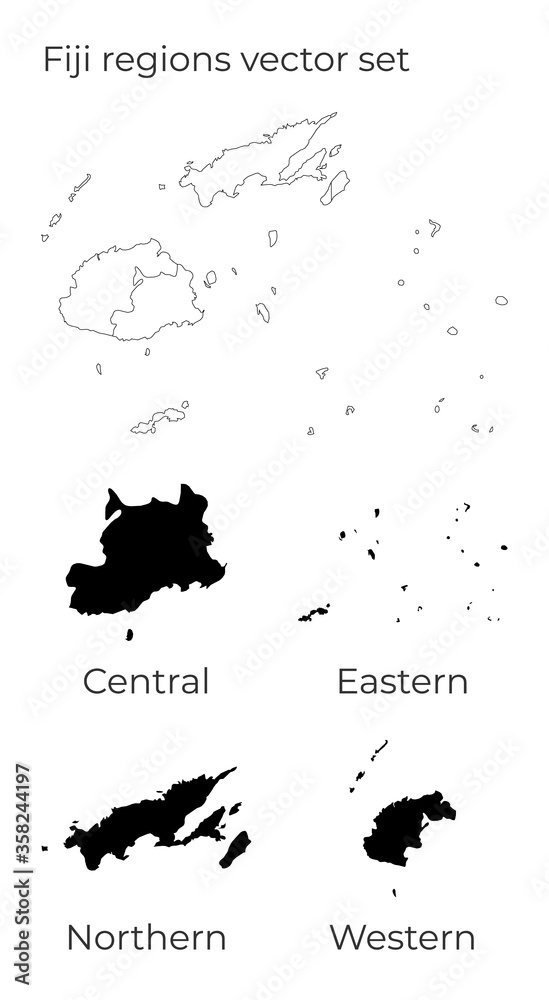 Fiji map with shapes of regions. Blank vector map of the Country with ...