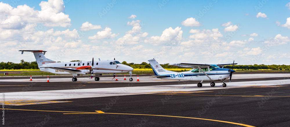KASANE, BOTSWANA - JAN 11, 2016: Aircraft at Airport Kasane, Botswana ...