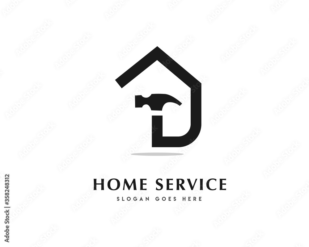Simple line home service icon symbol logo design illustration Stock ...