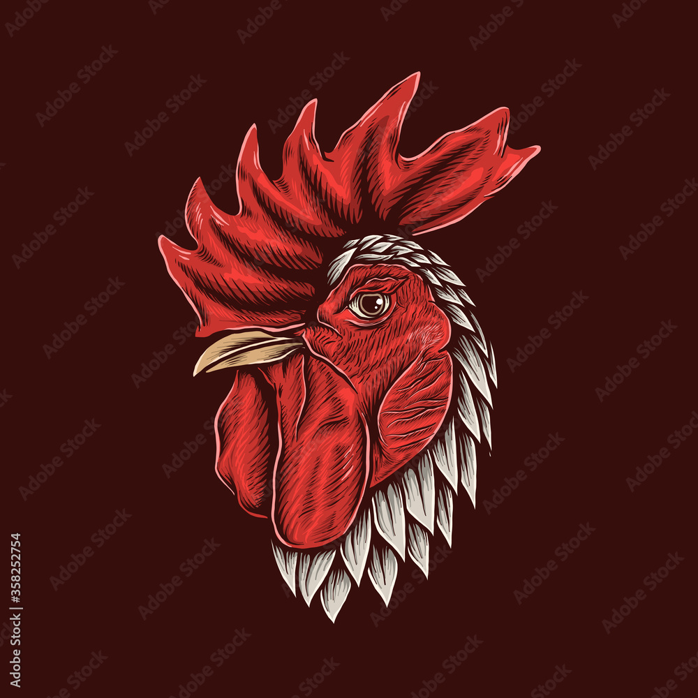 Hand drawing vintage rooster head vector illustration Stock Vector ...