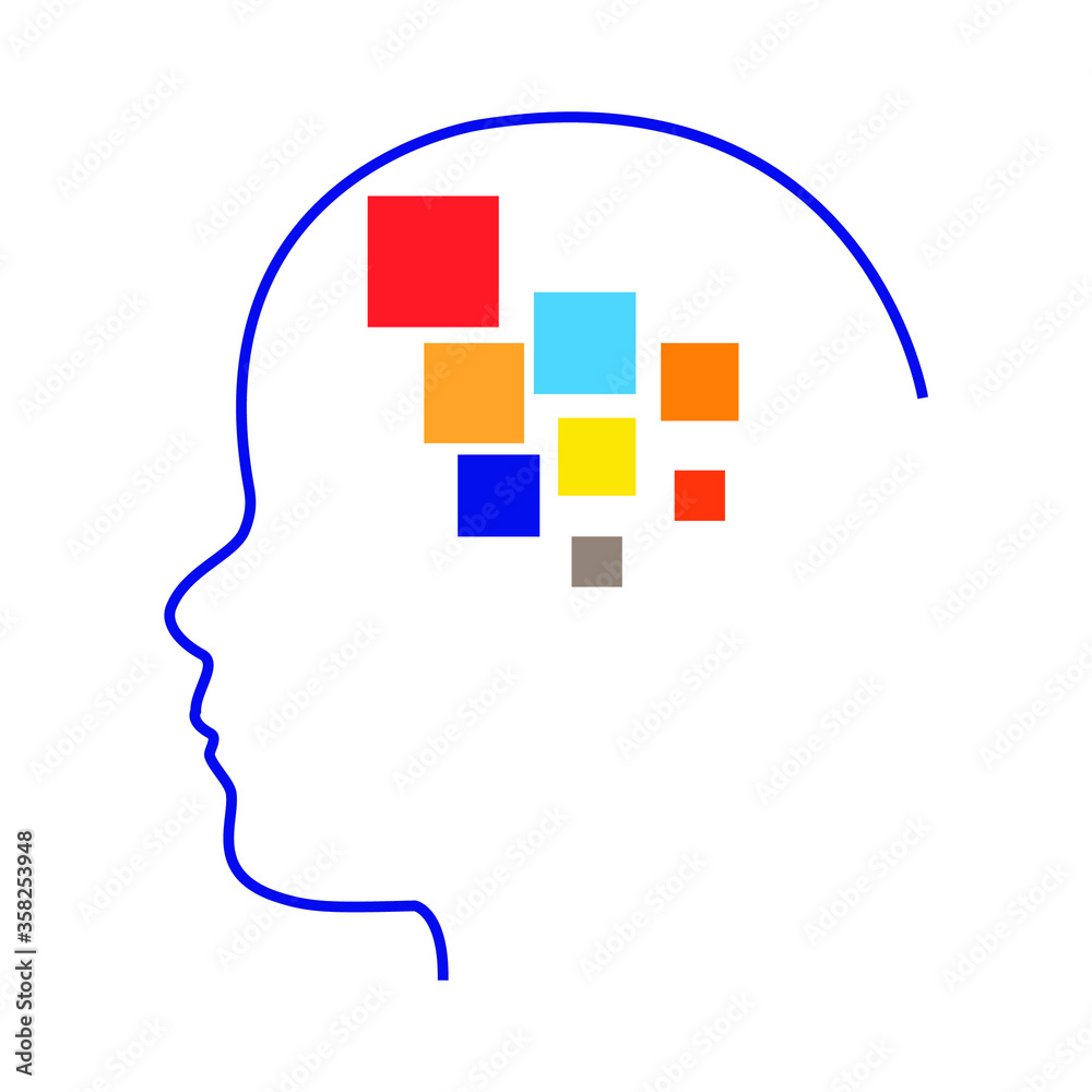 Vector isolated illustration of Cerebrum in man head. Human brain ...