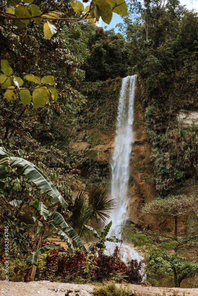 nature stamp with a beautiful waterfall on the island of bohol in the ...