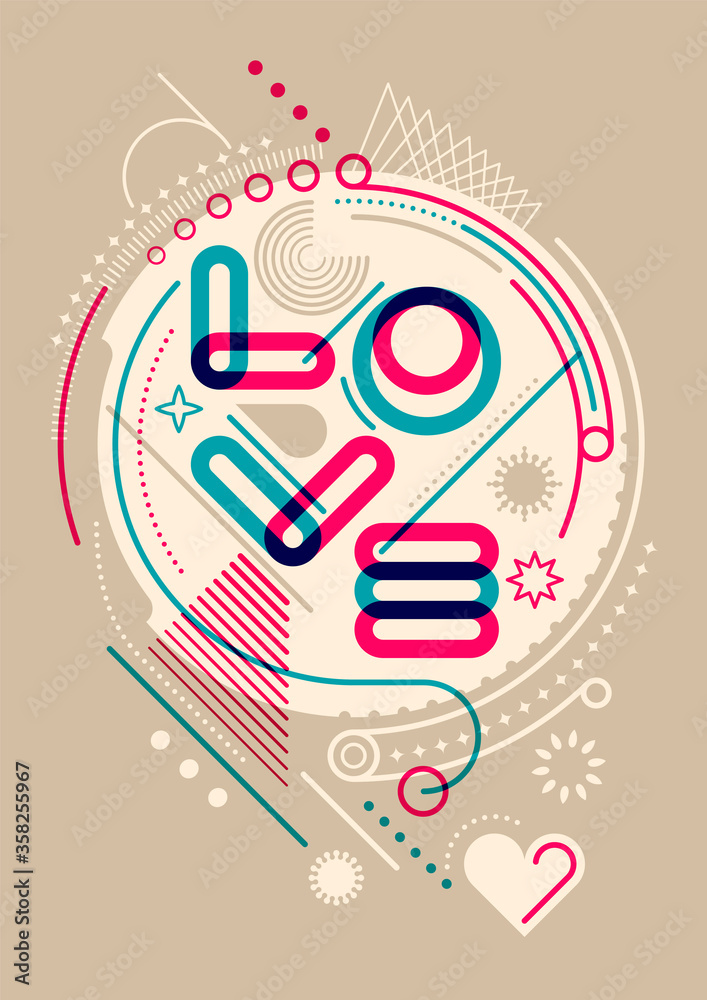 Abstract love poster design with various modern shapes in color. Vector ...