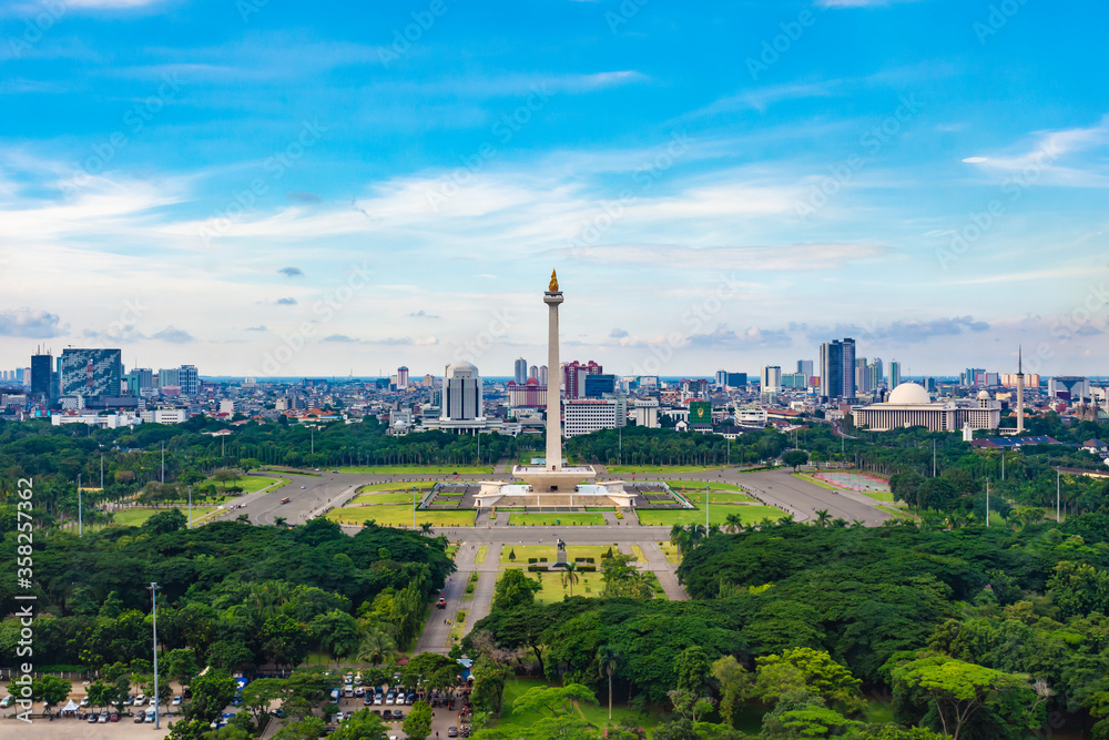 Jakarta, Indonesia - 19th February 2019: Aerial view of Tugu Monas ... Jakarta, Indonesia - 19th February 2019: Aerial view of Tugu Monas ...
