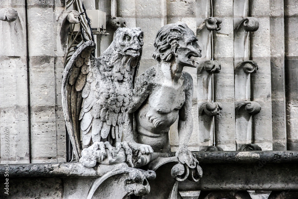 Mythical creature gargoyle on cathedral Notre Dame de Paris. France ...