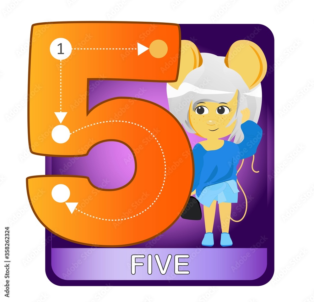 Learning Number 5 with funny mouse. Coloring printable worksheet for ...