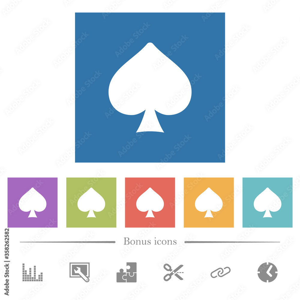 Spades card symbol flat white icons in square backgrounds Stock Vector ...