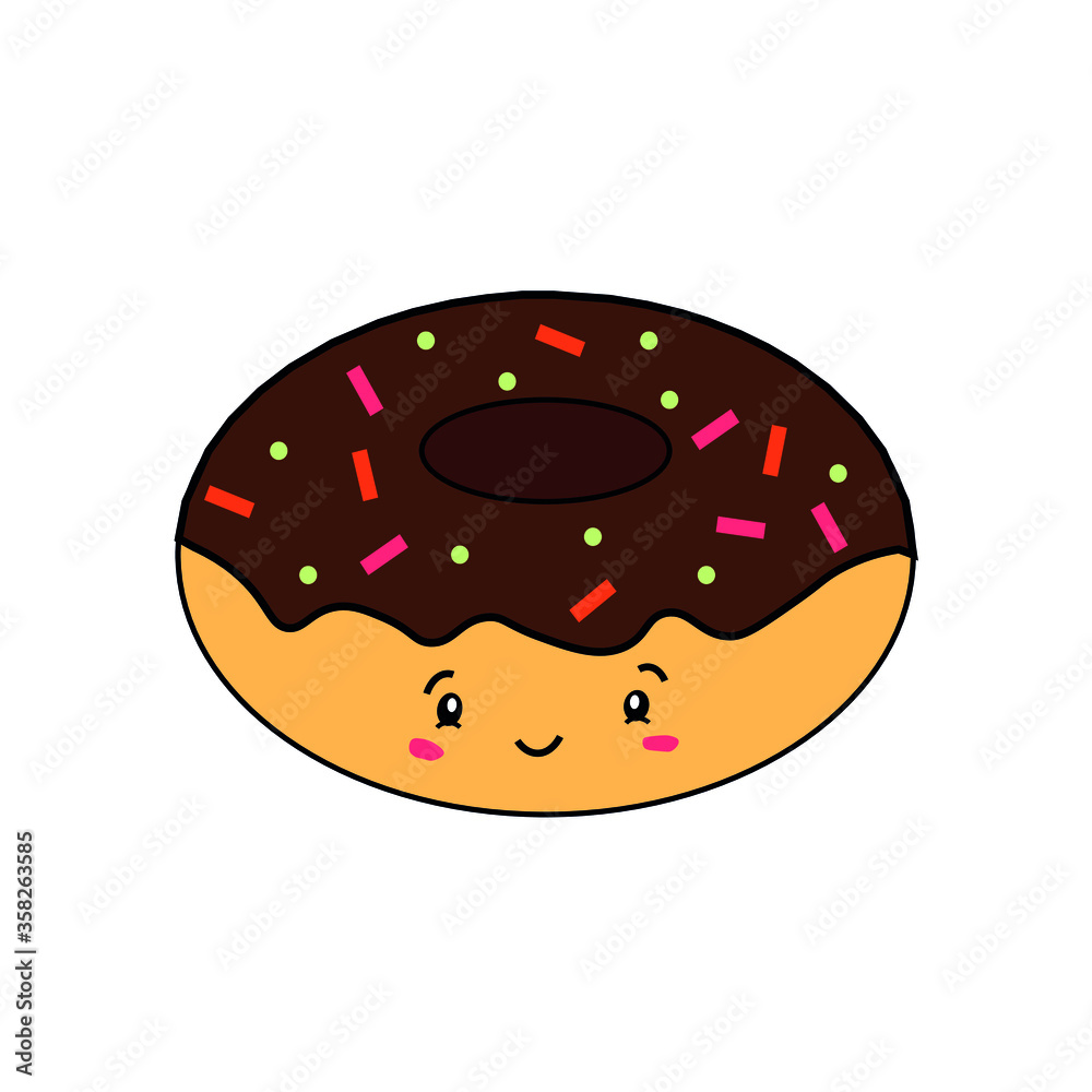 Emoji emoticon Kawaii donut cheerful and smiling. Isolated on a white ...