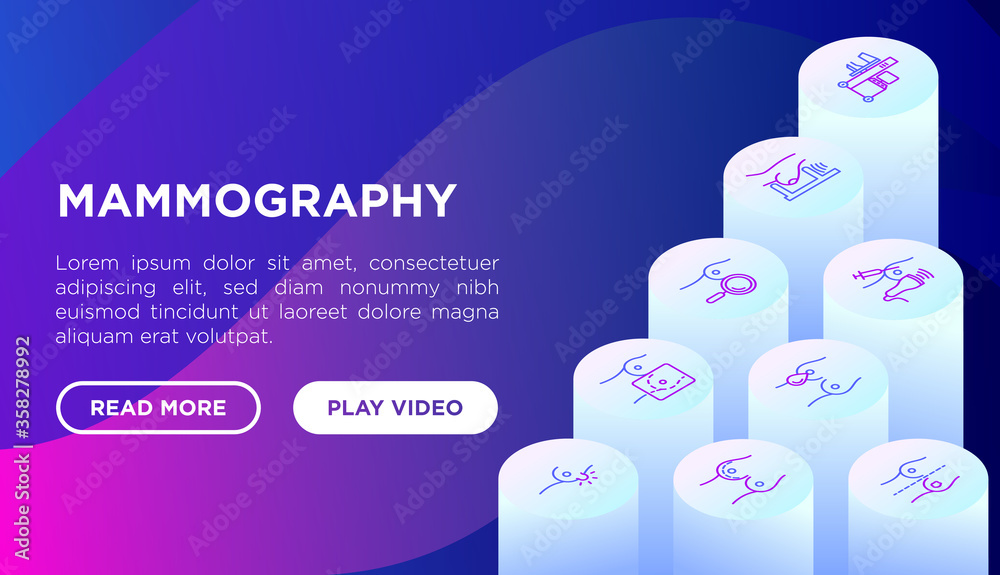 Mammography web page template with thin line isometric icons ...