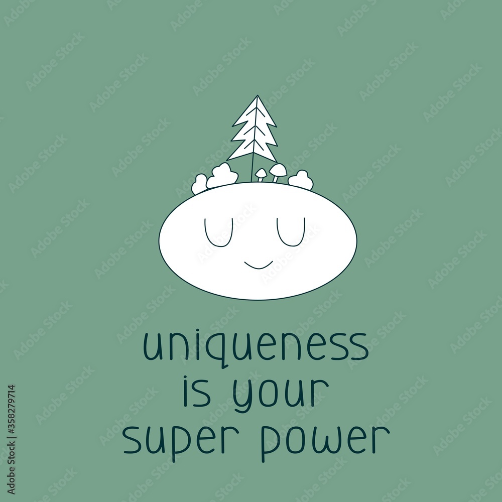 Vector flat line isolated smiling emoticon, icon with forest on head ...