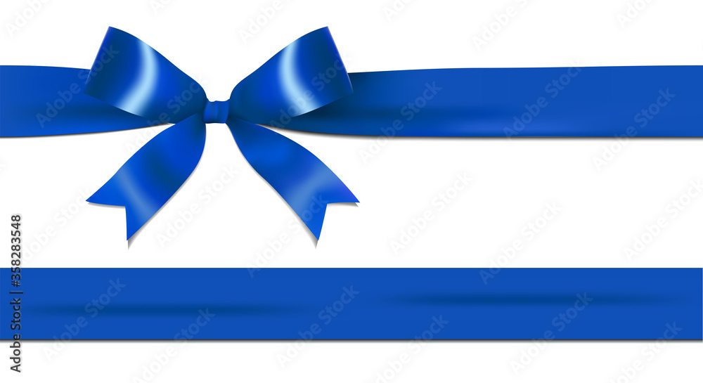 Shiny dark, navy blue ribbon bow isolated on white background with copy ...