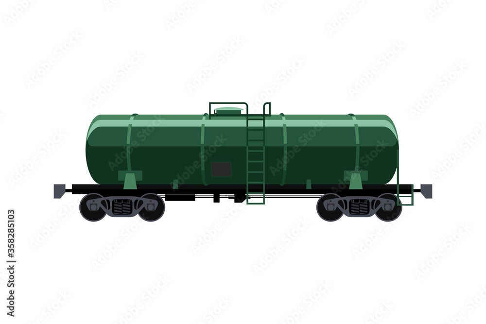 Tank car. Side view of tank railroad wagon for transporting liquid and ...