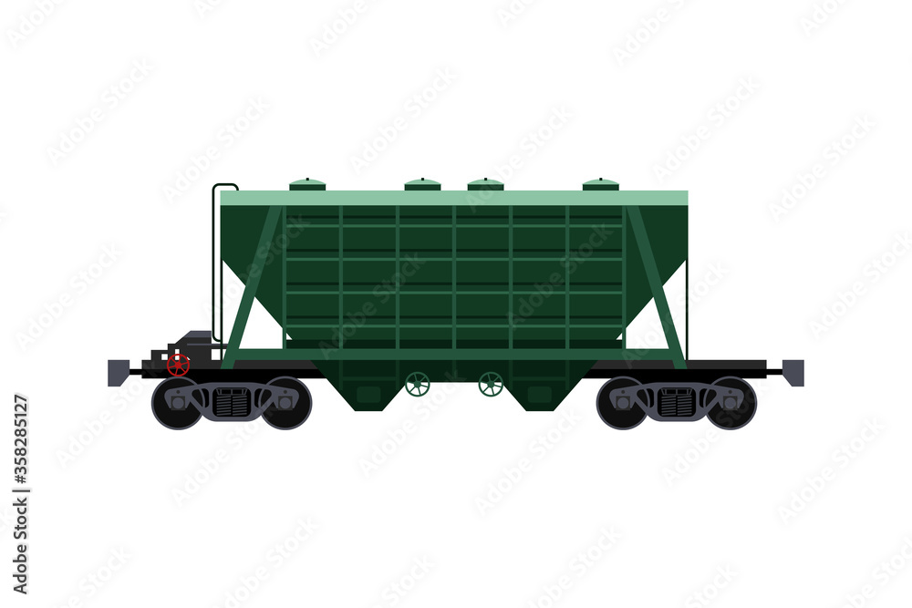 Hopper car. Side view of specialized covered hopper railroad wagon for ...
