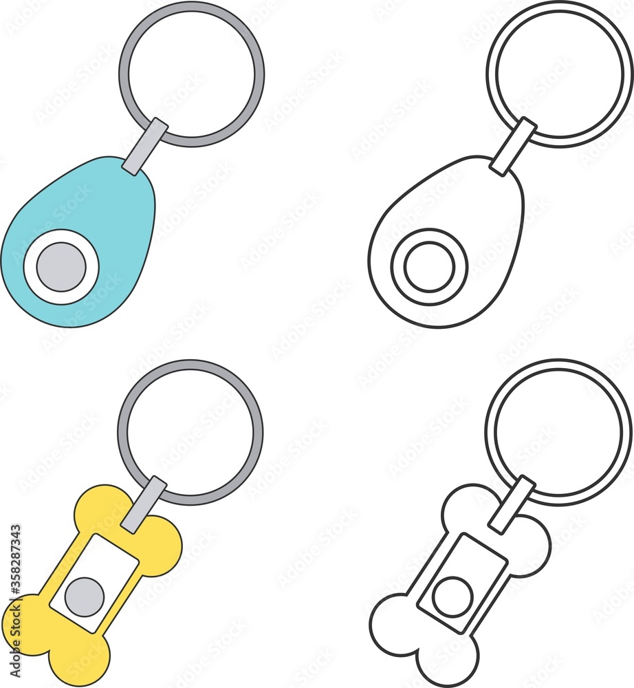 Vector colored icon set of different clickers for dog training isolated ...