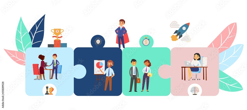 Puzzle and people, bright business composition, modern concept, idea ...