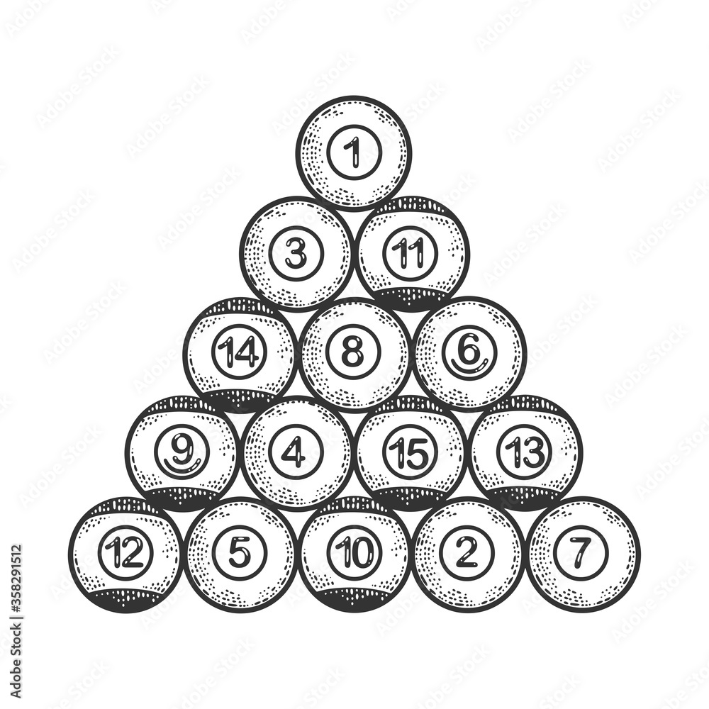 billiard balls lined up in a triangle sketch engraving vector ...