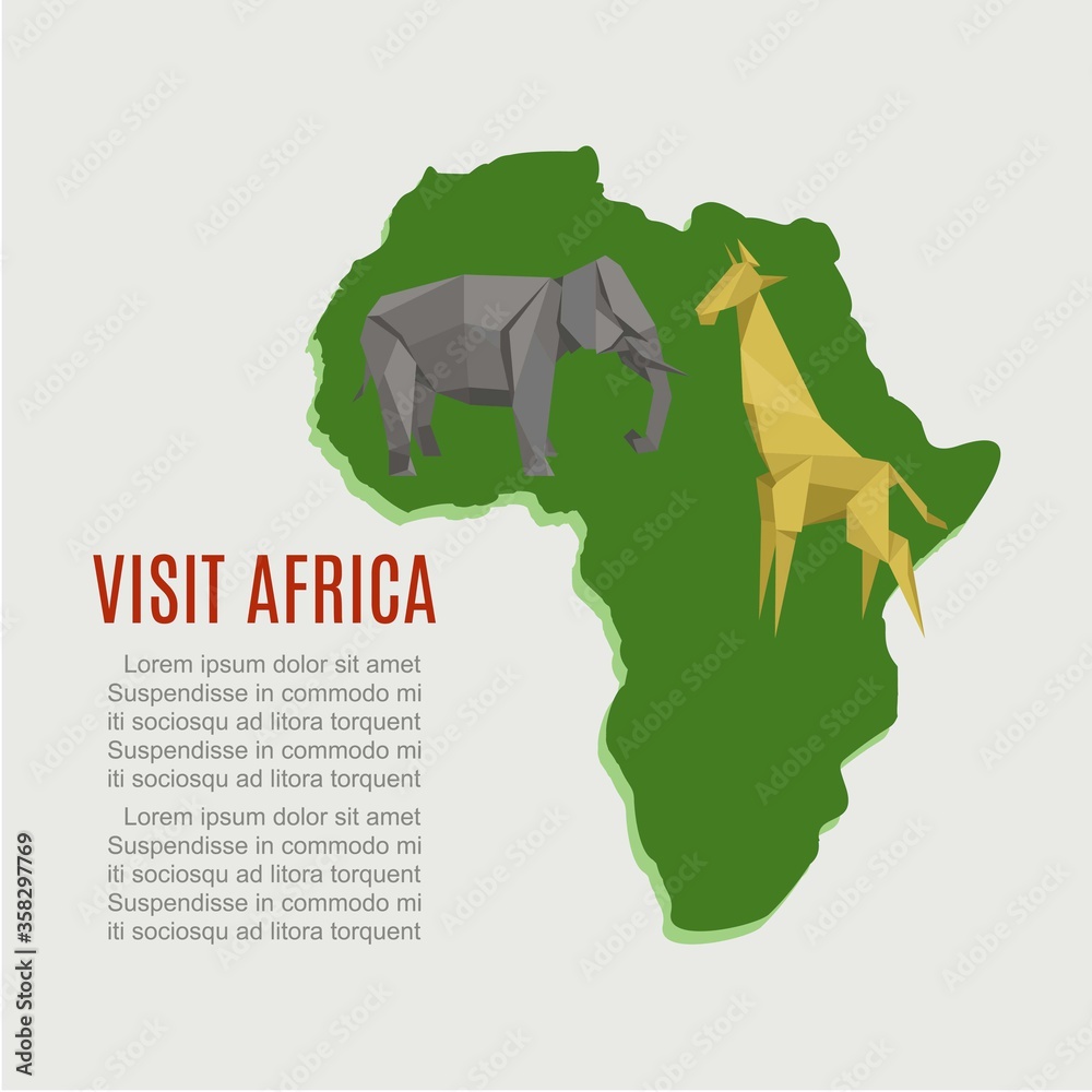 Visit Africa, map for travel background, vector illustration. Wild ...