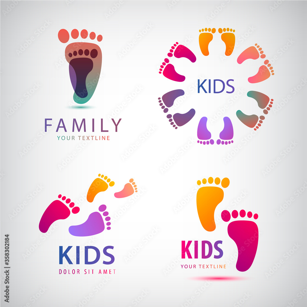 Vector set of feet steps, footprints logos Stock Vector | Adobe Stock
