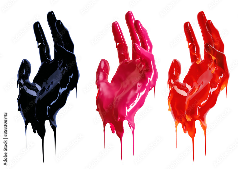 Art liquid abstract design idea. Black and red paint drip hand gesture ...