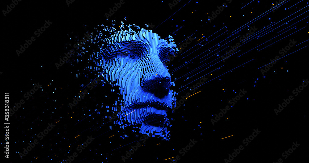 Abstract digital human face. Artificial intelligence concept of big ...