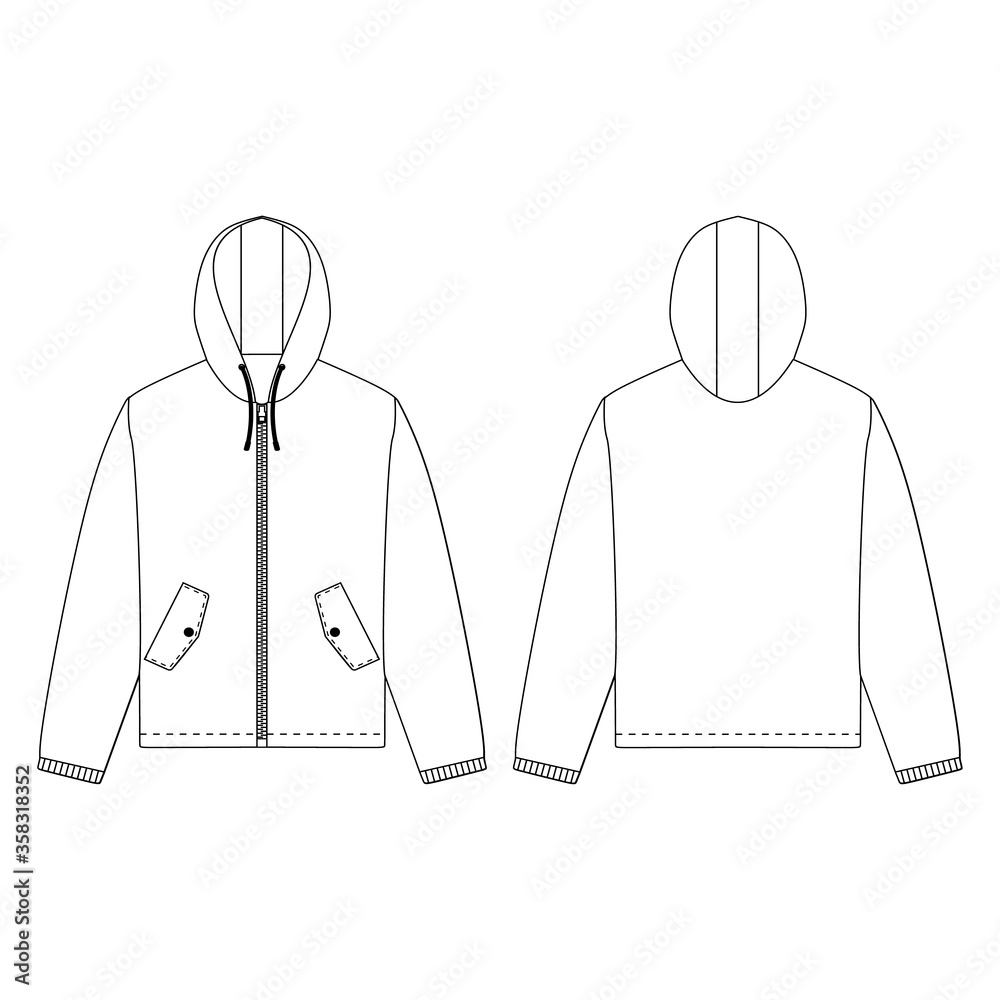 Zipper jacket vector illustration flat outline template clothing ...