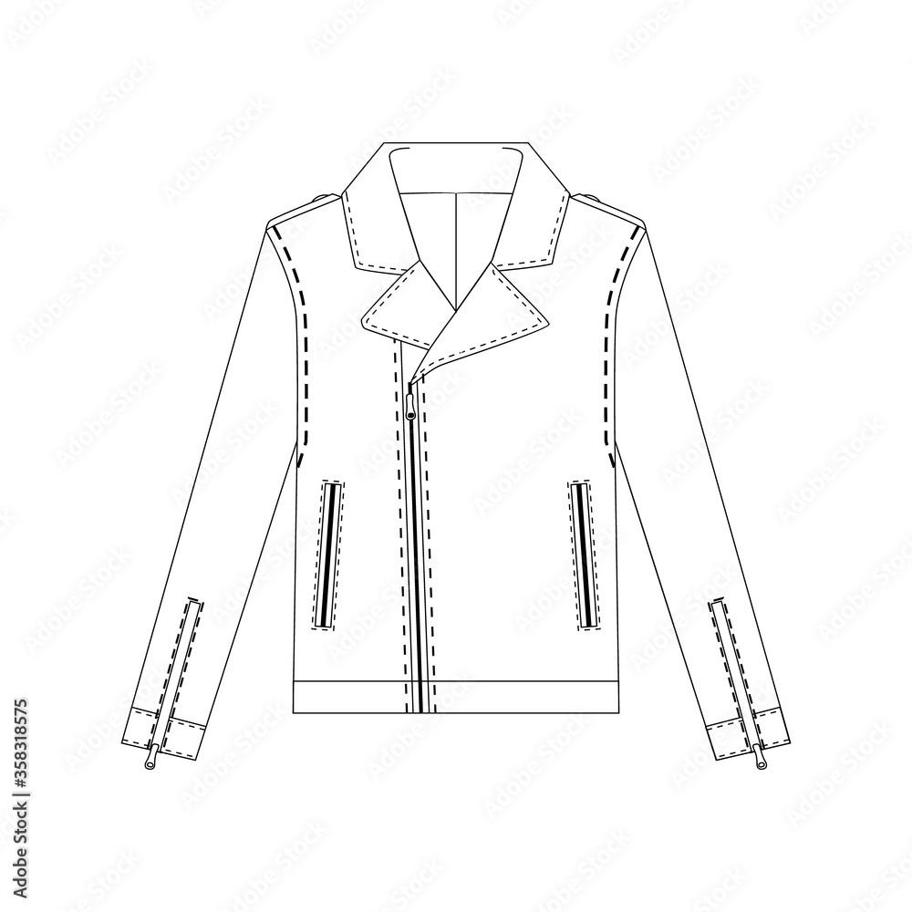 Classic Leather Motorcycle Jacket vector illustration flat outline ...
