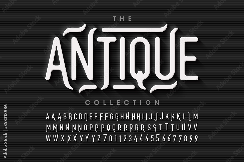 Antique style font design, vintage alphabet letters and numbers Stock ...