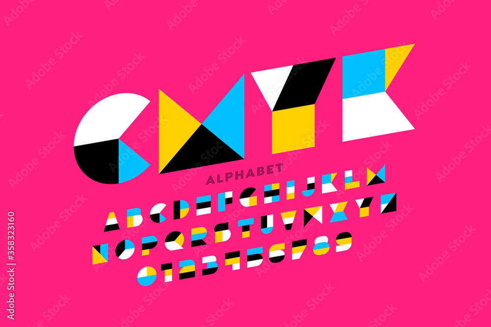 Geometric shapes style font design alphabet letters and numbers Stock ...
