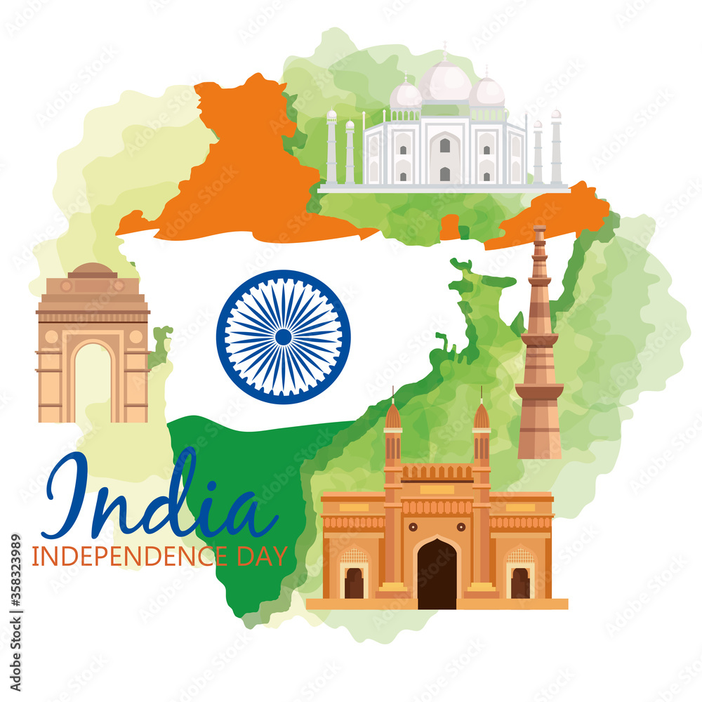 famous monuments of india in background for happy independence day ...