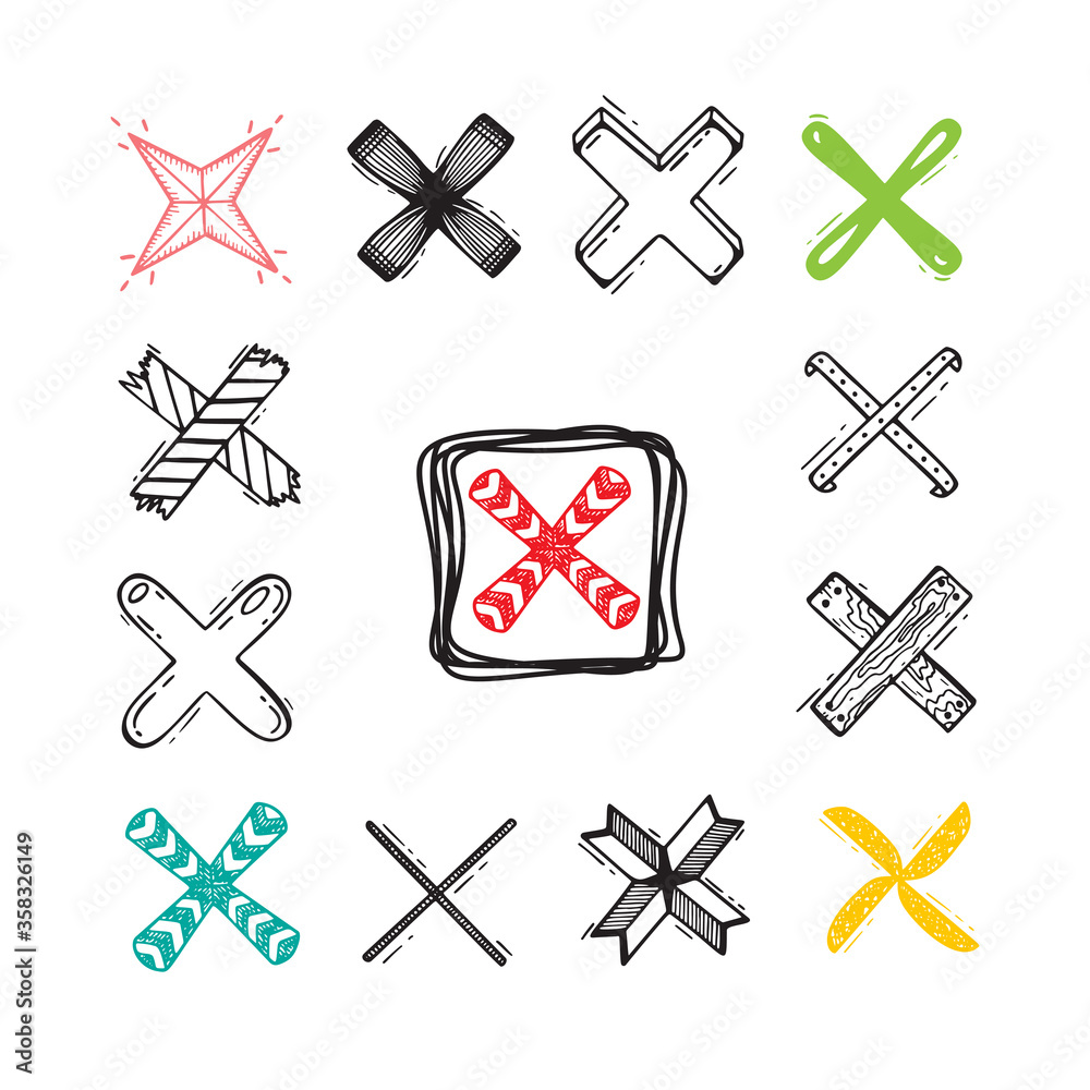 Checkmarks and Checkbox Vector Set. Hand Drawn Doodle X Mark Icons ...