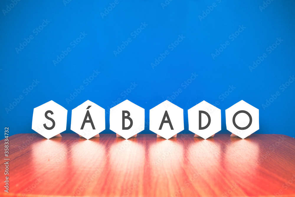 sabado dia de la semana palabra hexagono pared madera azul blanco ...