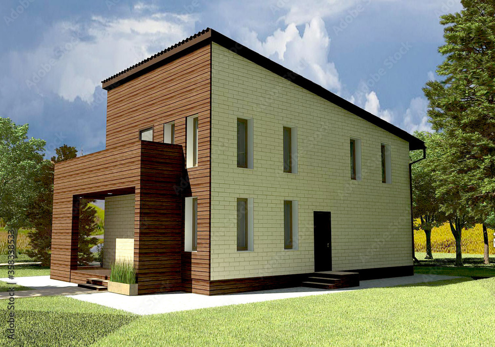 realistic render 3d model of a cottage. Realistic computer generated ...