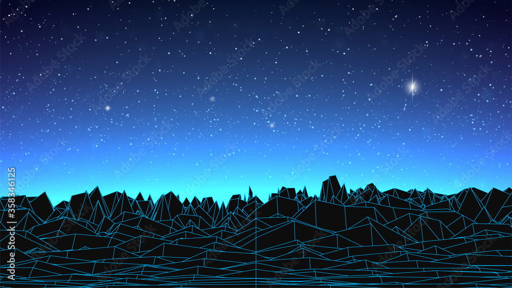 Synthwave background. Dark Retro Futuristic backdrop with blue ...