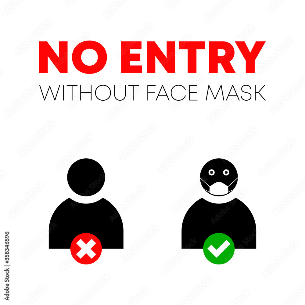 No Entry Without Face Mask or Wear a Mask Icon. Vector Image. Stock ...