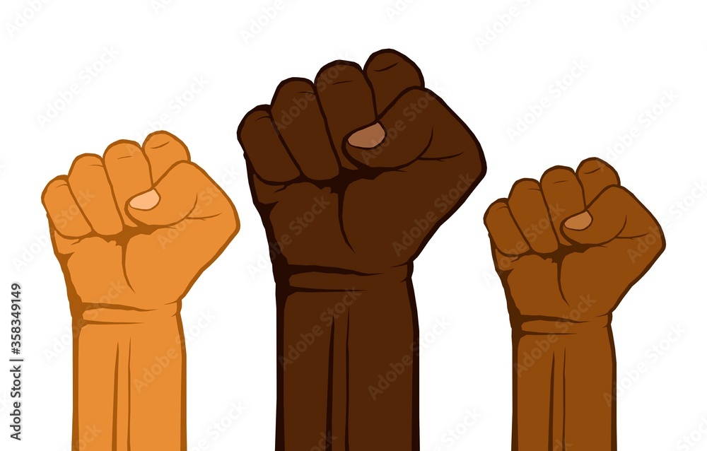 People of different nationalities and races raise up fists. Black lives ...