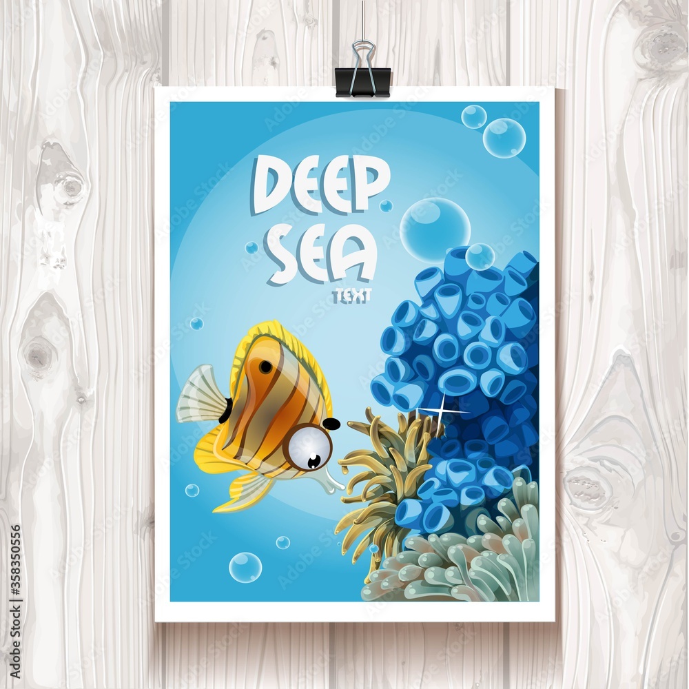 Poster with the deep sea anemones and fish in the binder on the ...