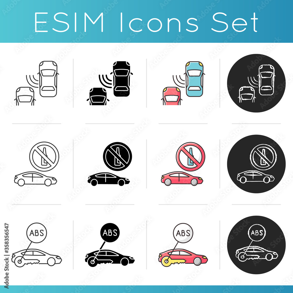 Traffic safety icons set. Car accident prevention, careful and safe ...