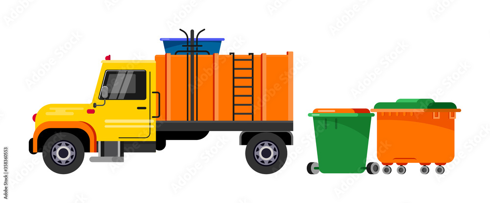 Garbage truck vector trash vehicle transportation illustration ...