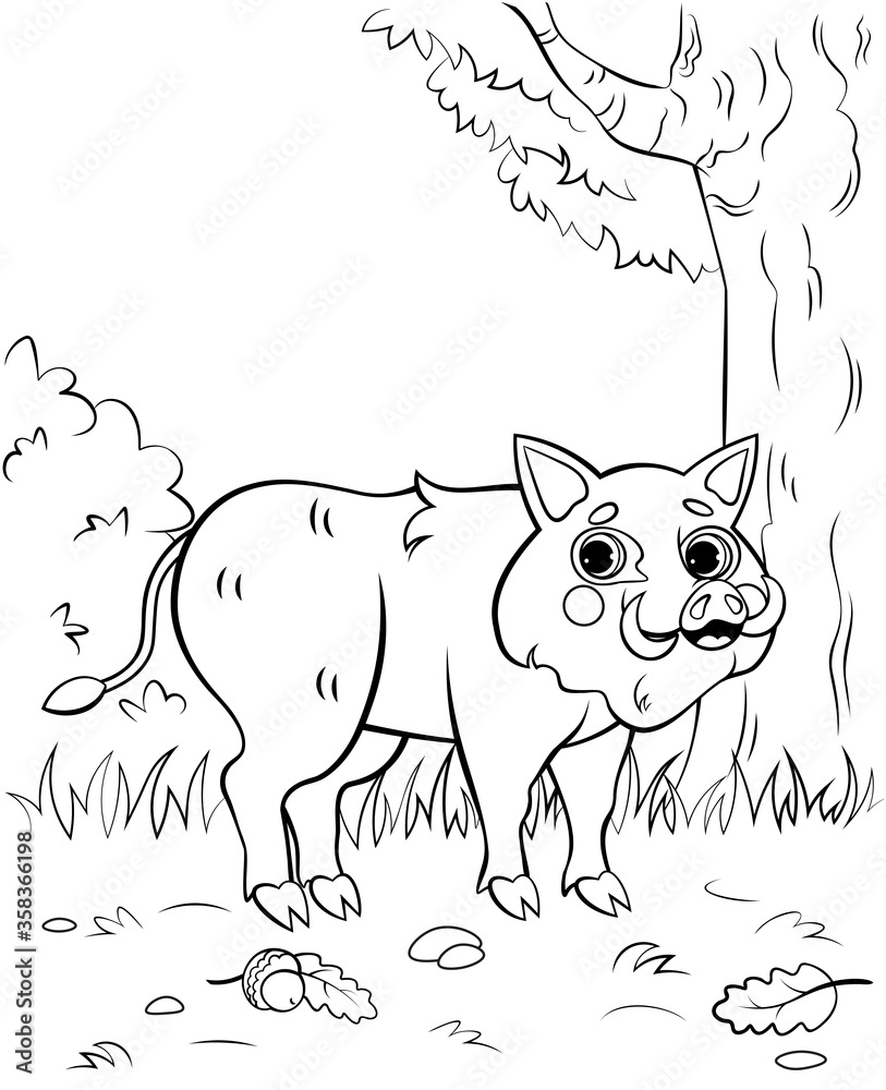 Coloring page outline of cute cartoon hog or boar. Vector image with ...