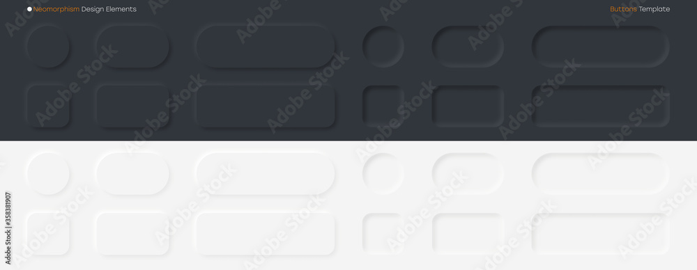 Neomorphic buttons set. Neomorphism design elements for websites ...