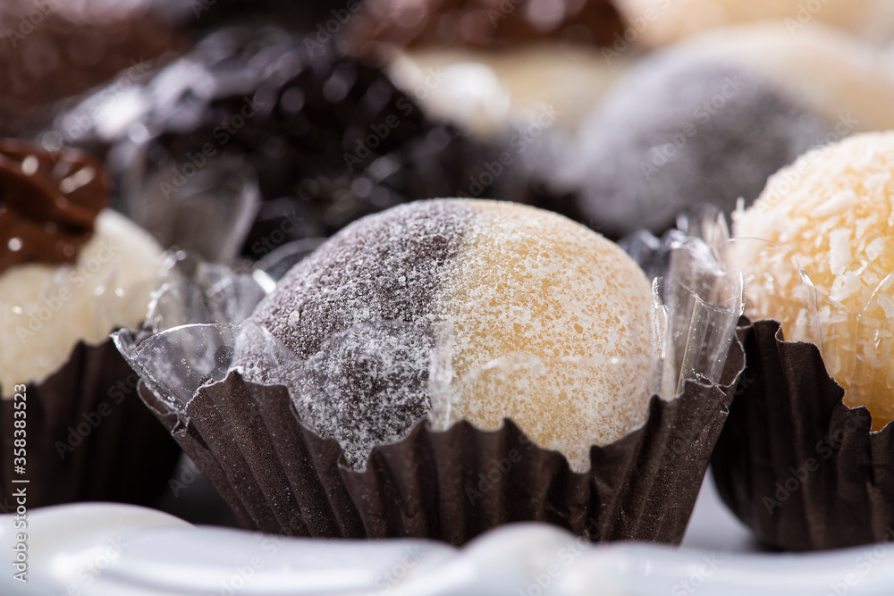 Brigadeiro. Typical Brazilian sweet. Many types of brigadiers together ...