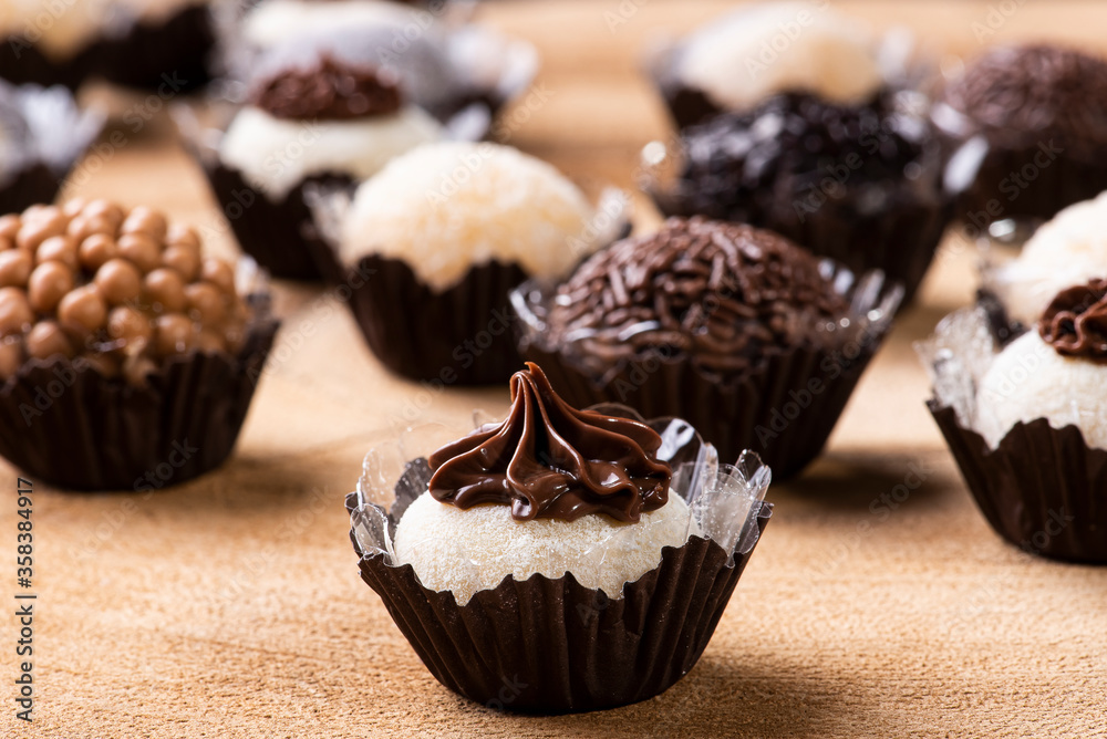 Brigadeiro. Typical Brazilian sweet. Many types of brigadiers together ...