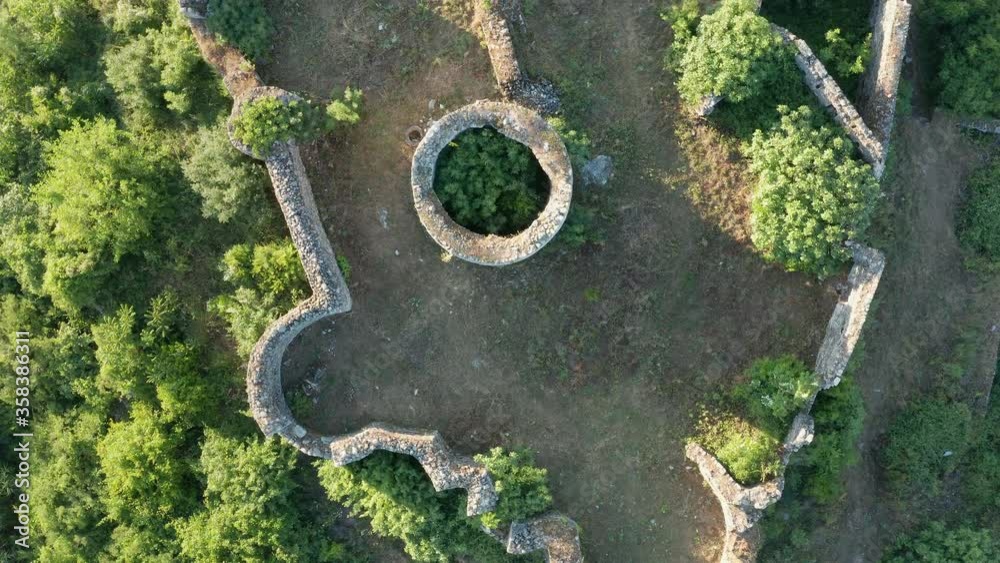 Walls of a medieval fortress - top view: ancient defense castle ...