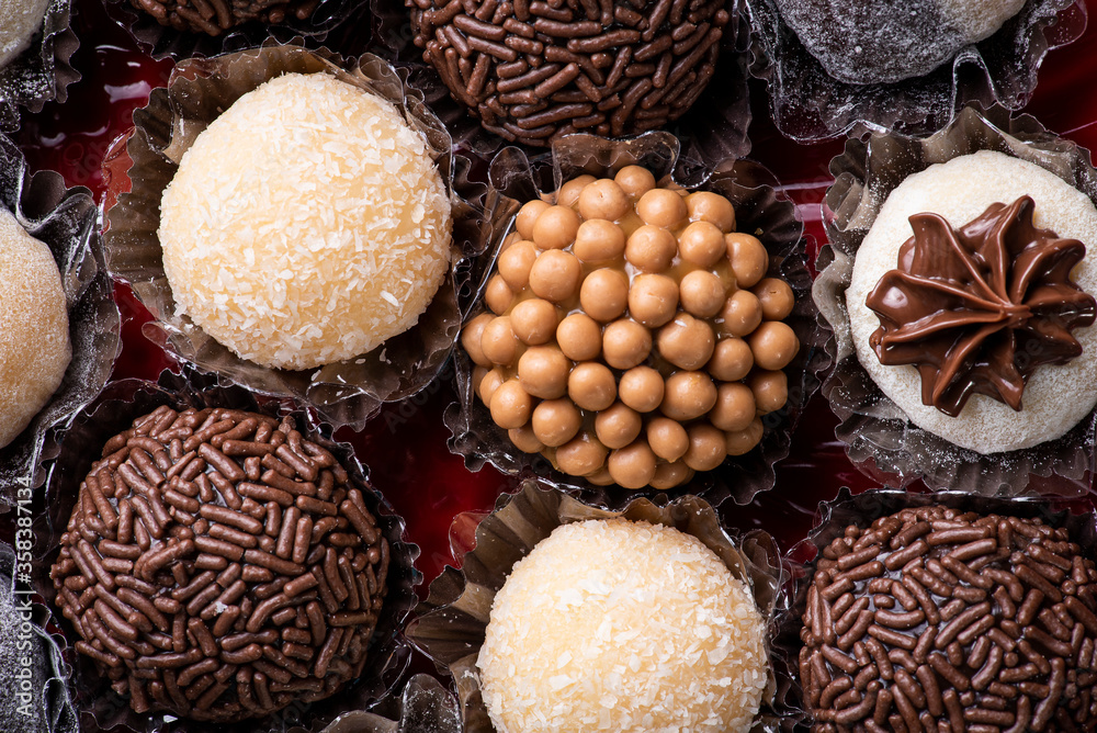 Brigadeiro. Typical Brazilian sweet. Many types of brigadiers together ...