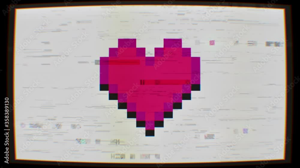 Glitch heart shape noisy pattern. Pixel art. Vintage Retro futuristic ...