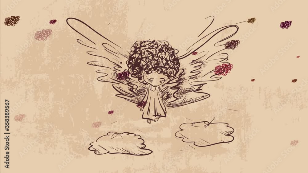 female angel rising from the ends of hell through dark moving clouds ...