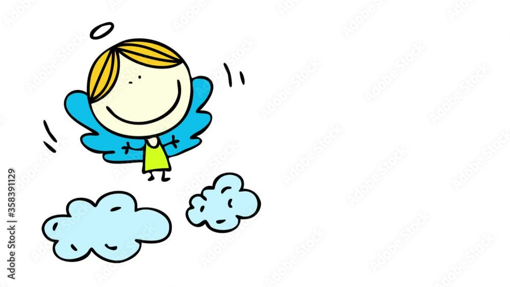 kids drawing of a female angel with a welcoming attitude surrounded by ...