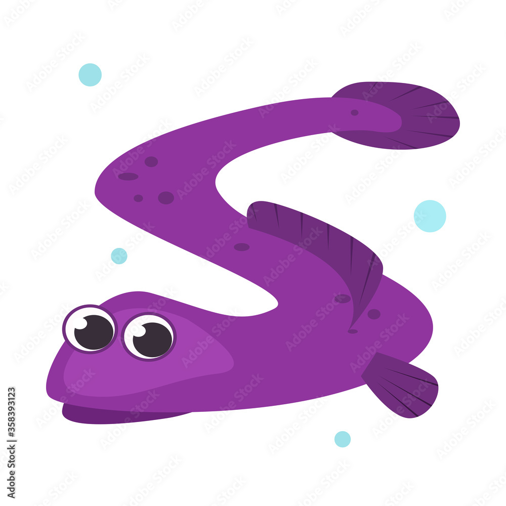 Purple eel fish flat icon. Fish, underwater animals, wildlife. Sea ...