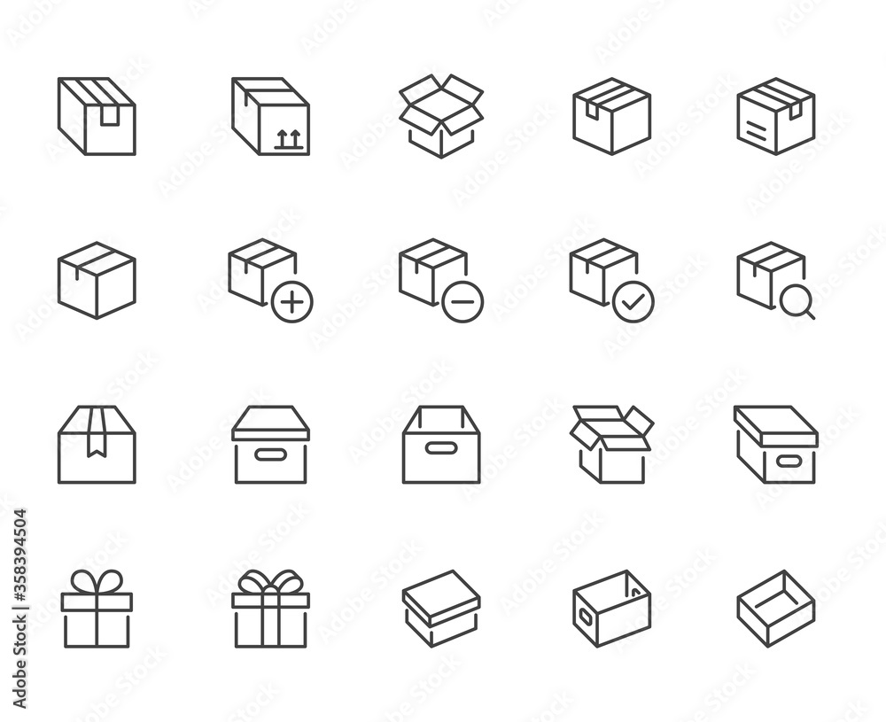 Box line icon set. Carton, cardboard boxes, product package, gift ...